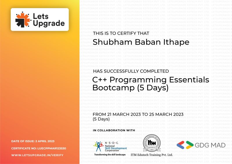 Shubham Ithape on LinkedIn: #cpp #programming #letsupgrade Shubham Ithape on LinkedIn: #cpp #programming #letsupgrade
