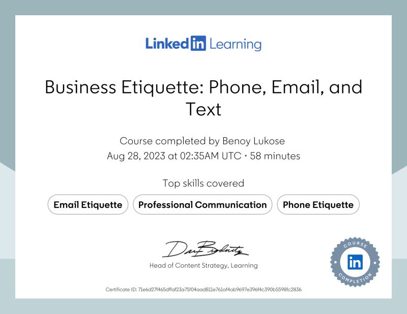 Benoy Lukose on LinkedIn: Certificate of Completion Benoy Lukose on LinkedIn: Certificate of Completion