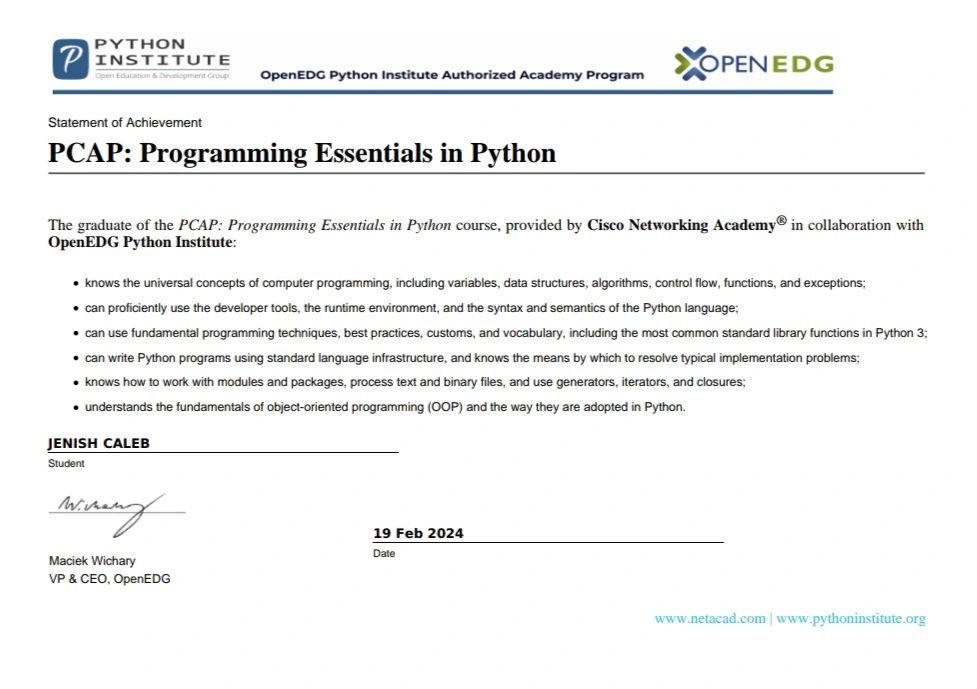 JENISH CALEB on LinkedIn: #pythonprogramming #ciscocertification # ... JENISH CALEB on LinkedIn: #pythonprogramming #ciscocertification # ...