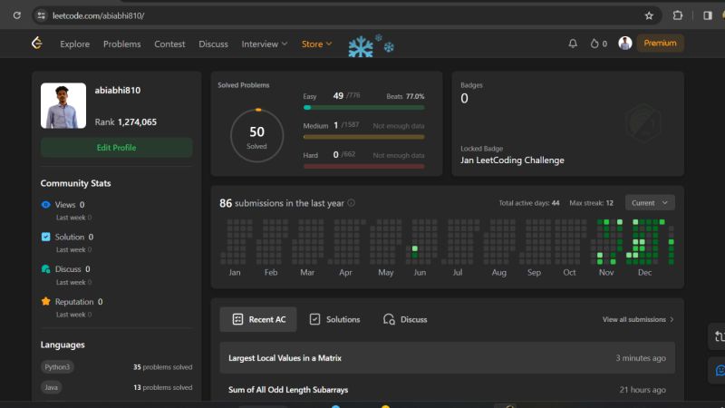 Completed 50 LeetCode problems! | Abhishek V posted on the topic | LinkedIn Completed 50 LeetCode problems! | Abhishek V posted on the topic | LinkedIn