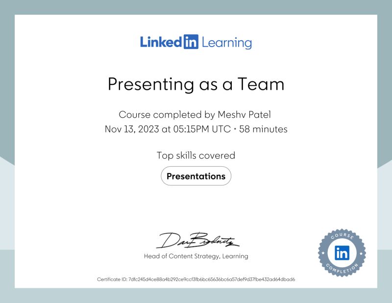 Meshv Patel on LinkedIn: Certificate of Completion Meshv Patel on LinkedIn: Certificate of Completion