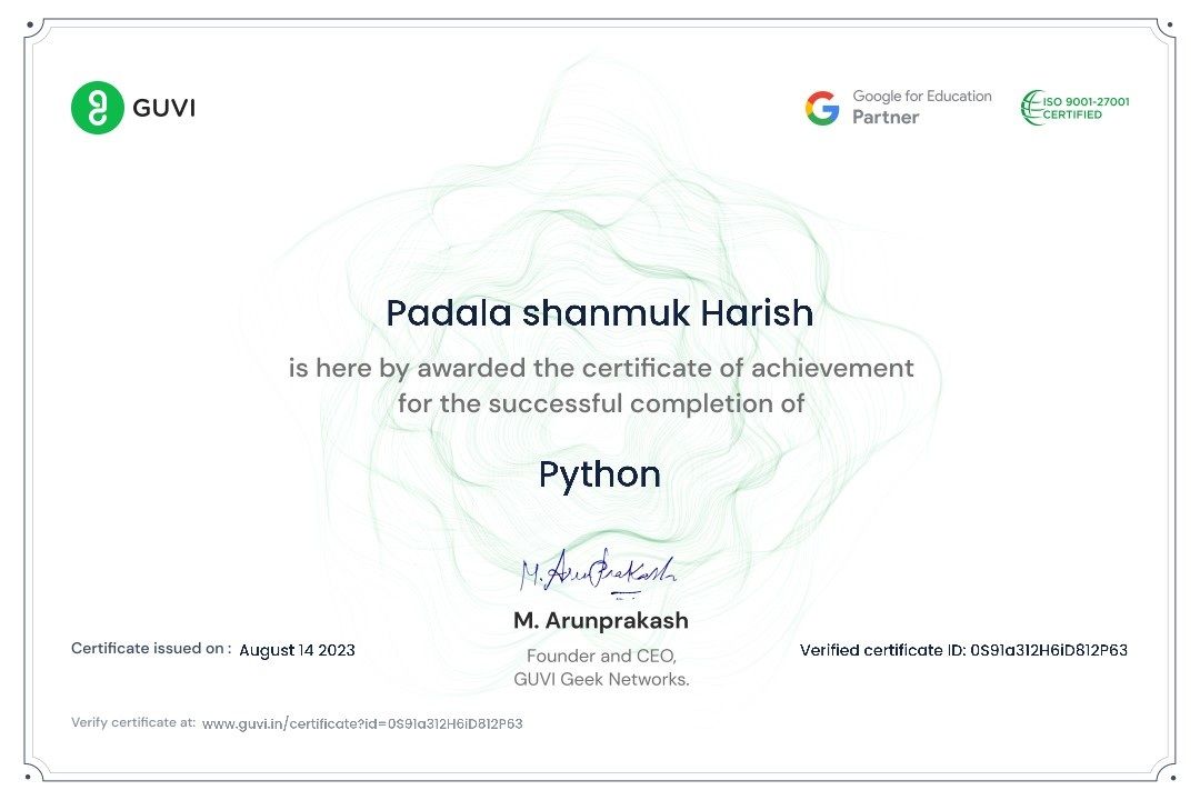 Padala s n v v k s s a harish on LinkedIn: #guvi #python Padala s n v v k s s a harish on LinkedIn: #guvi #python
