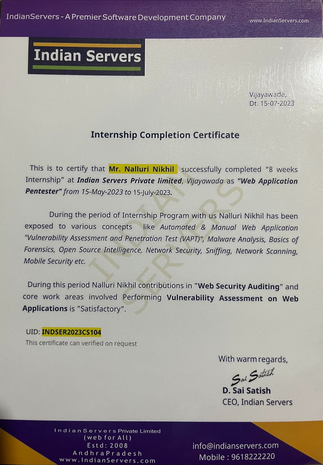 Nikhil Nalluri on LinkedIn: #connections #internship #indianservers # ... Nikhil Nalluri on LinkedIn: #connections #internship #indianservers # ...
