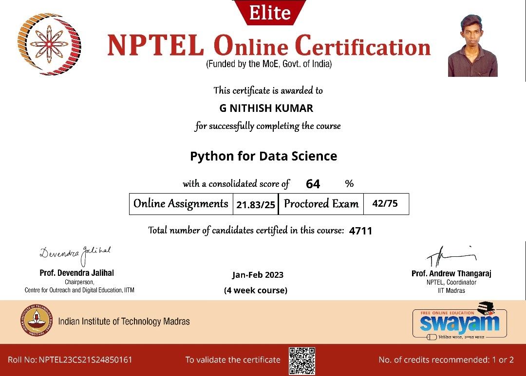 NITHISH KUMAR on LinkedIn: #python #datascience #nptel #swayam # ... NITHISH KUMAR on LinkedIn: #python #datascience #nptel #swayam # ...