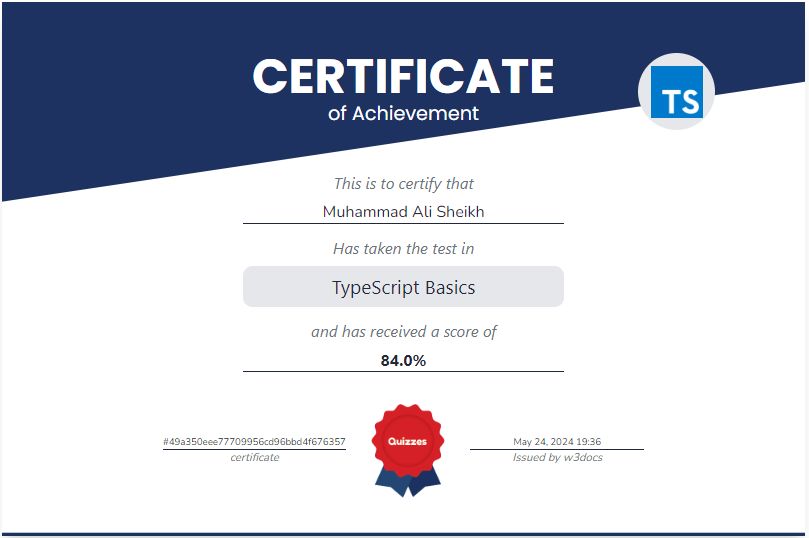 Passed TypeScript Basics test! | MUHAMMAD ALI SHEIKH posted on the ... Passed TypeScript Basics test! | MUHAMMAD ALI SHEIKH posted on the ...