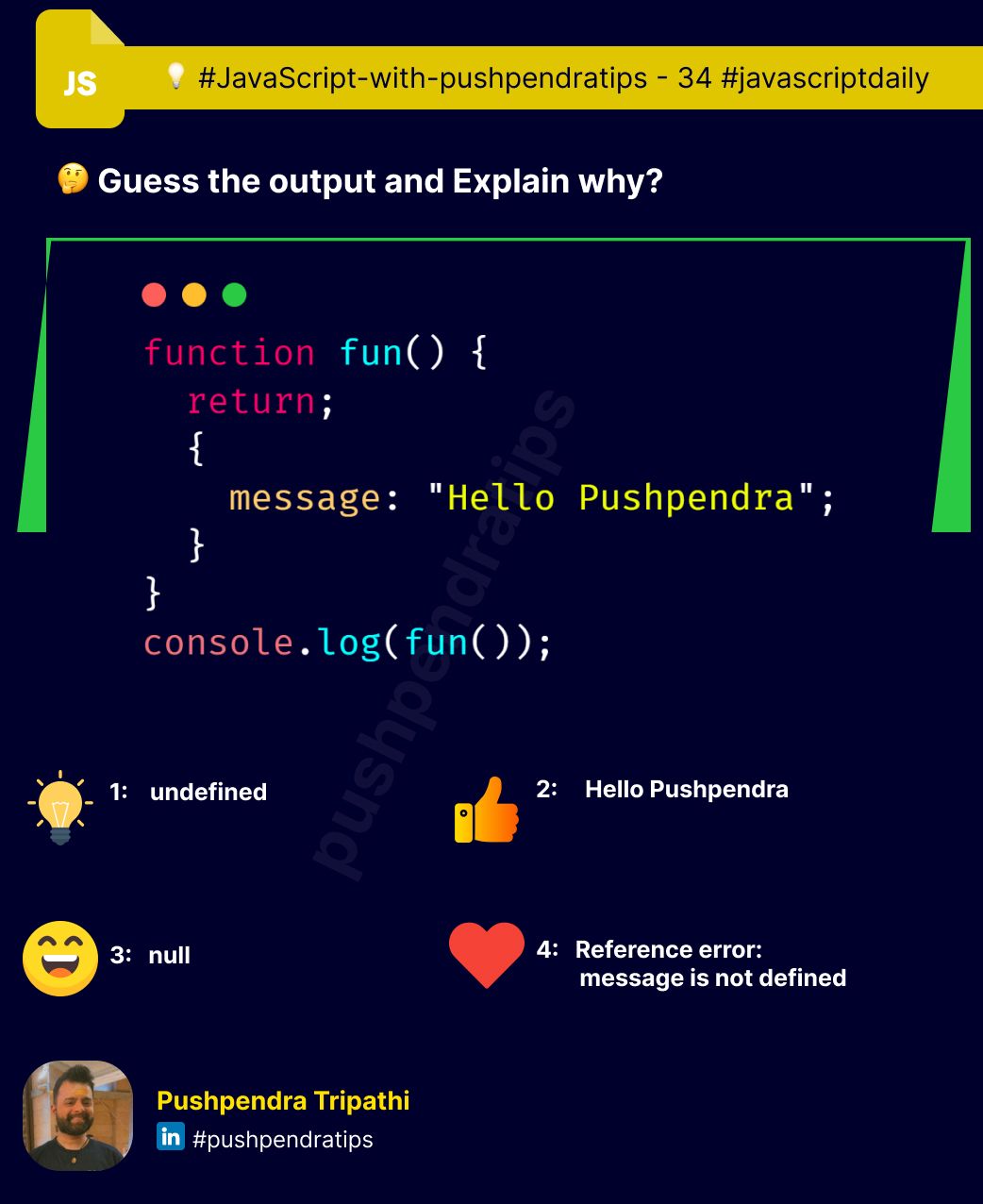 Pushpendra Tripathi on LinkedIn: #javascript #javascriptdaily # ... Pushpendra Tripathi on LinkedIn: #javascript #javascriptdaily # ...