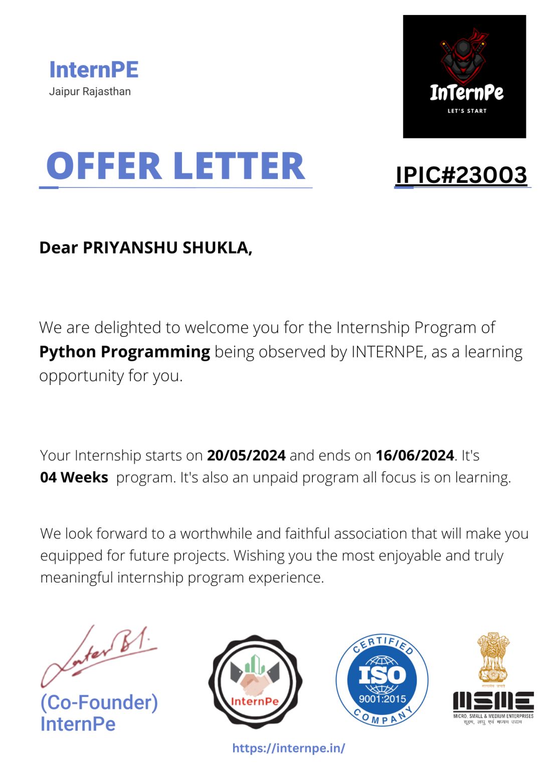 Priyanshu Shukla on LinkedIn: #internship #python #learning #career # ... Priyanshu Shukla on LinkedIn: #internship #python #learning #career # ...