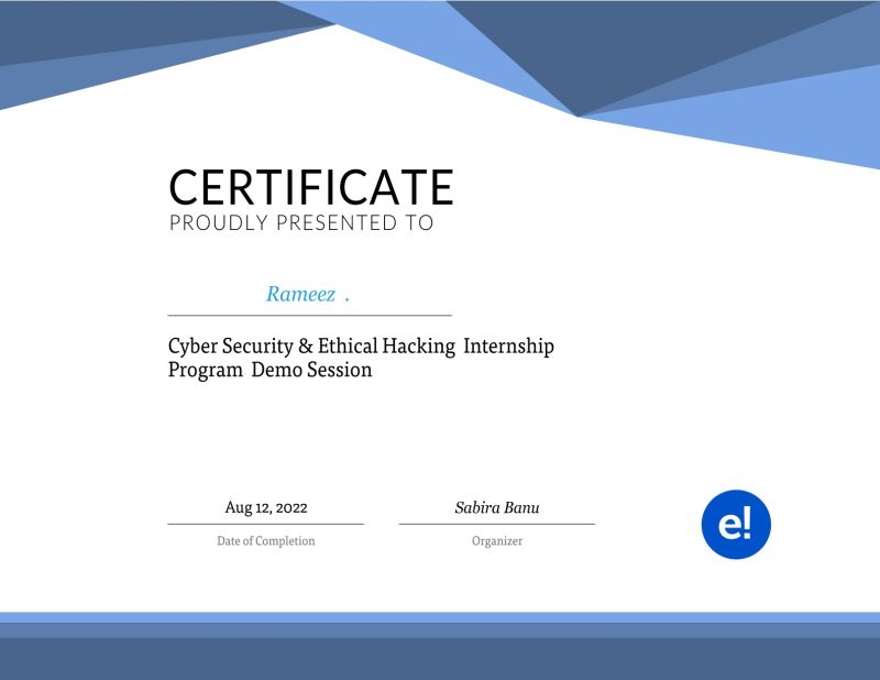 Rameez .R on LinkedIn: #cybersecurity #hacking #edureka #certificate # ... Rameez .R on LinkedIn: #cybersecurity #hacking #edureka #certificate # ...