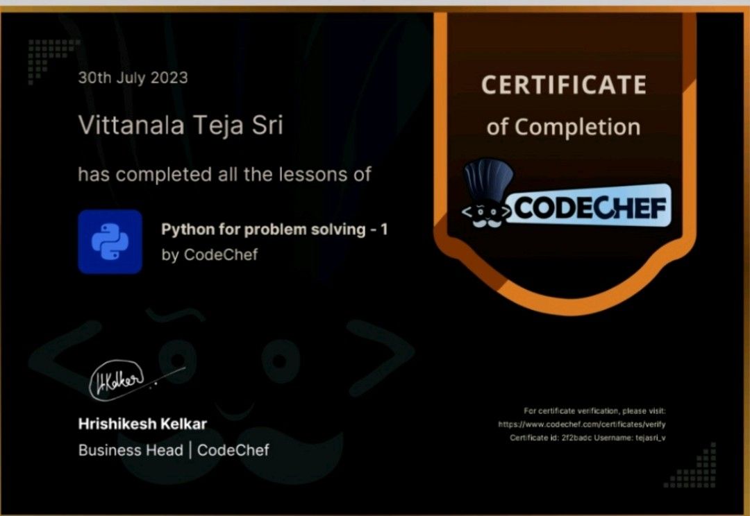 Teja sri Vithanala on LinkedIn: #codechef #coding #python Teja sri Vithanala on LinkedIn: #codechef #coding #python
