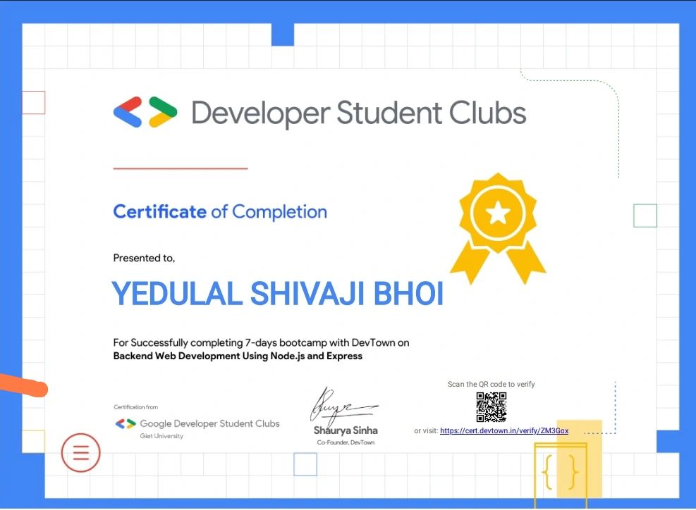 Yedulal Bhoi on LinkedIn: #nodejs #expressjs #devtown Yedulal Bhoi on LinkedIn: #nodejs #expressjs #devtown