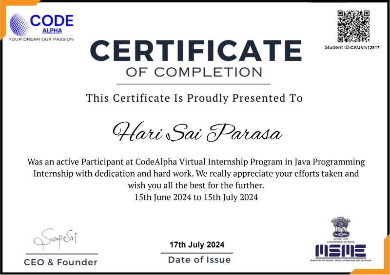 Hari Sai Parasa on LinkedIn: #successfully #javainternship #student # ... Hari Sai Parasa on LinkedIn: #successfully #javainternship #student # ...
