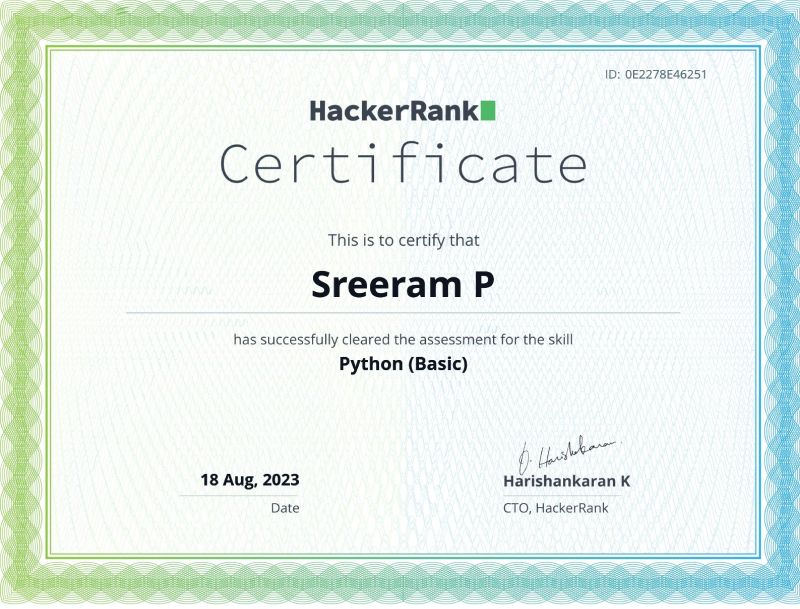 Sreeram P on LinkedIn: #pythoncertification #codingmilestone # ... Sreeram P on LinkedIn: #pythoncertification #codingmilestone # ...