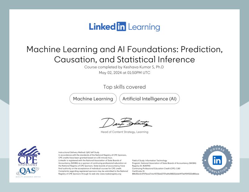 Keshava Kumar S, Ph.D on LinkedIn: Certificate of Completion Keshava Kumar S, Ph.D on LinkedIn: Certificate of Completion