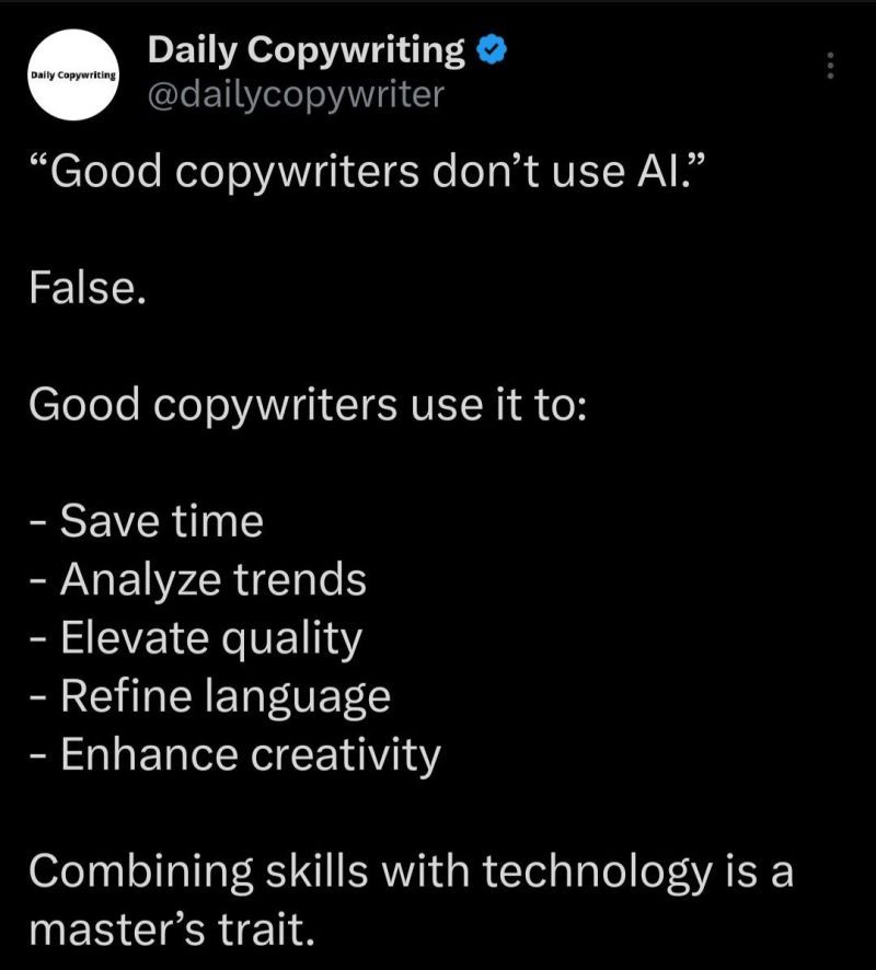 Daily Copywriting on LinkedIn: “Good copywriters don’t use AI.” False ... Daily Copywriting on LinkedIn: “Good copywriters don’t use AI.” False ...