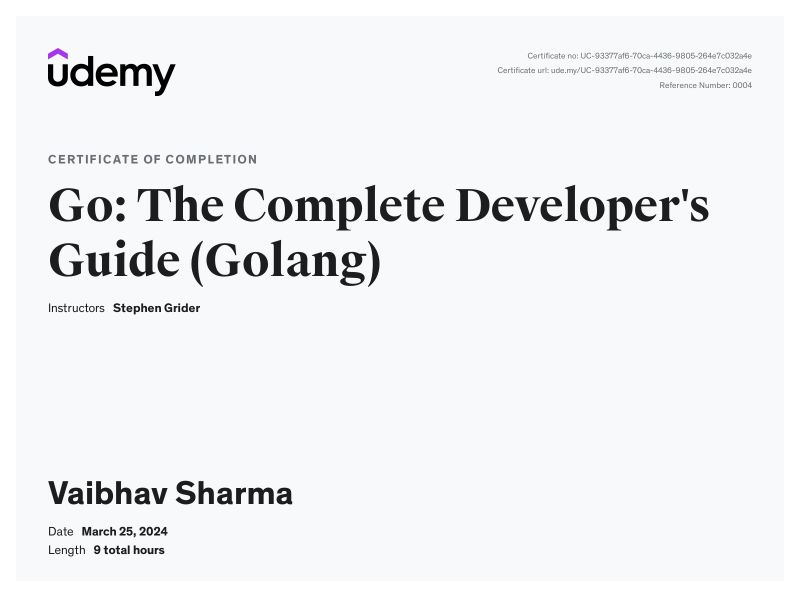 Vaibhav Sharma on LinkedIn: #golang #programming #udemy #developerjourney Vaibhav Sharma on LinkedIn: #golang #programming #udemy #developerjourney