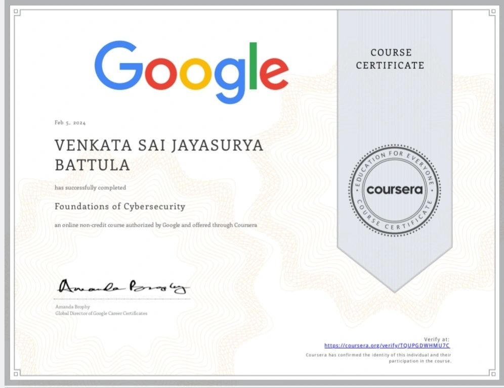JAYASURYA B.V.S on LinkedIn: #cybersecuritycertified #careerventure JAYASURYA B.V.S on LinkedIn: #cybersecuritycertified #careerventure