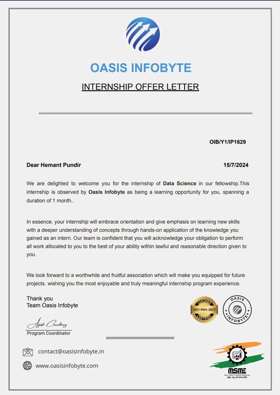 Hemant Pundir on LinkedIn: #oasisinfobyte #internship #datascience # ... Hemant Pundir on LinkedIn: #oasisinfobyte #internship #datascience # ...