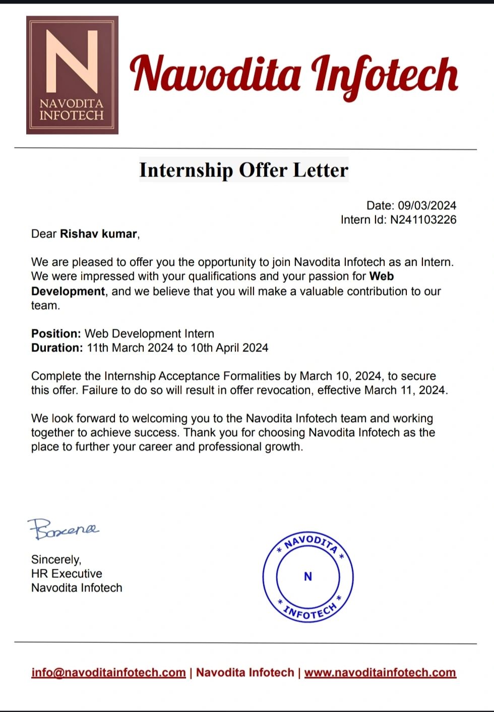 Rishav Kumar on LinkedIn: #navoditainfotech #internship #navoditainfotech Rishav Kumar on LinkedIn: #navoditainfotech #internship #navoditainfotech
