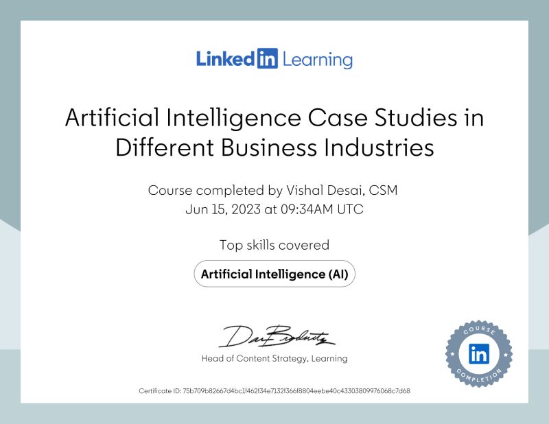Vishal Desai, CSM on LinkedIn: Certificate of Completion Vishal Desai, CSM on LinkedIn: Certificate of Completion