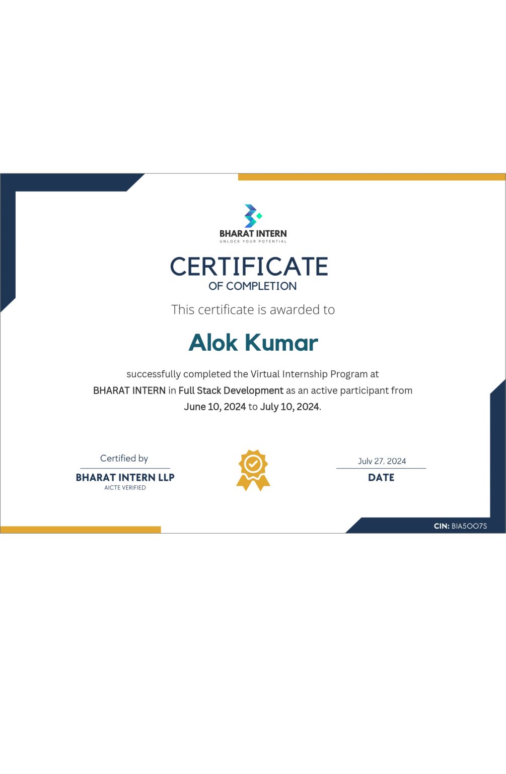 Alok Kumar on LinkedIn: #fullstackdevelopment #internship #bharatintern ... Alok Kumar on LinkedIn: #fullstackdevelopment #internship #bharatintern ...