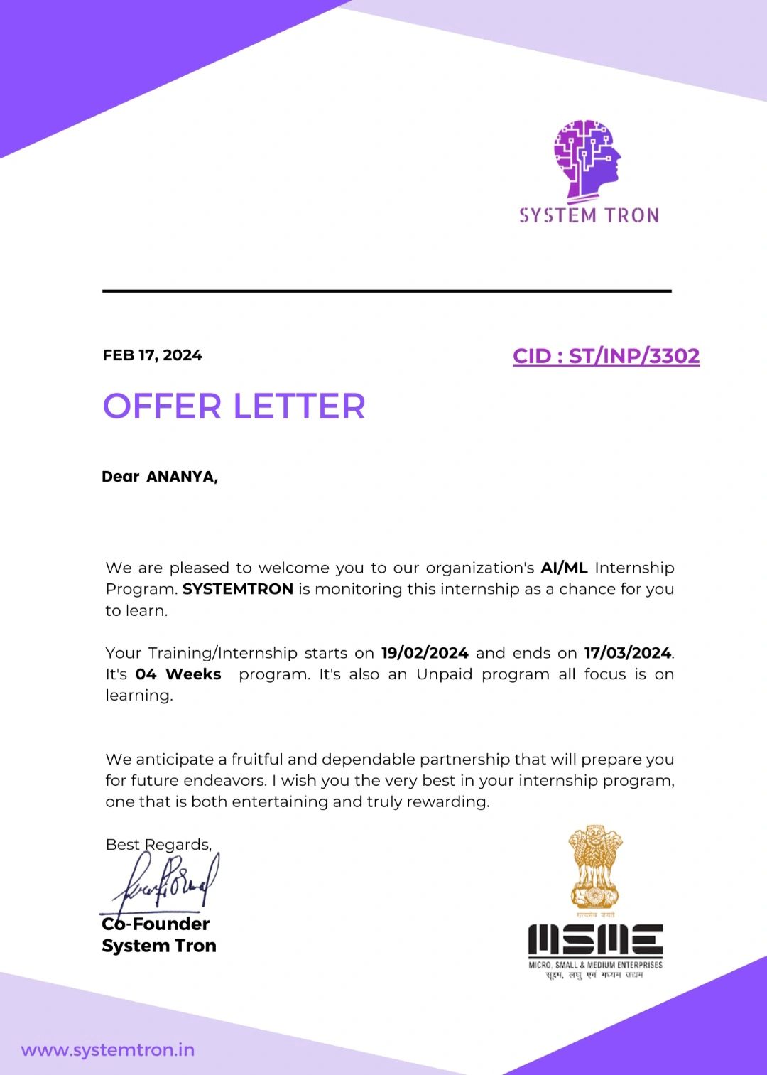 Ananya Acharya on LinkedIn: #aiml #internship #systemtron # ... Ananya Acharya on LinkedIn: #aiml #internship #systemtron # ...