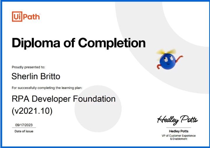 Completed UiPath RPA Developer Foundation certification | Sherlin ... Completed UiPath RPA Developer Foundation certification | Sherlin ...