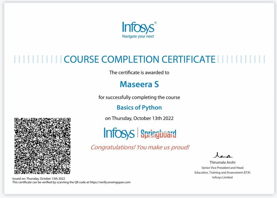 Maseera S on LinkedIn: #python #programming #infosysspringboard #techskills Maseera S on LinkedIn: #python #programming #infosysspringboard #techskills