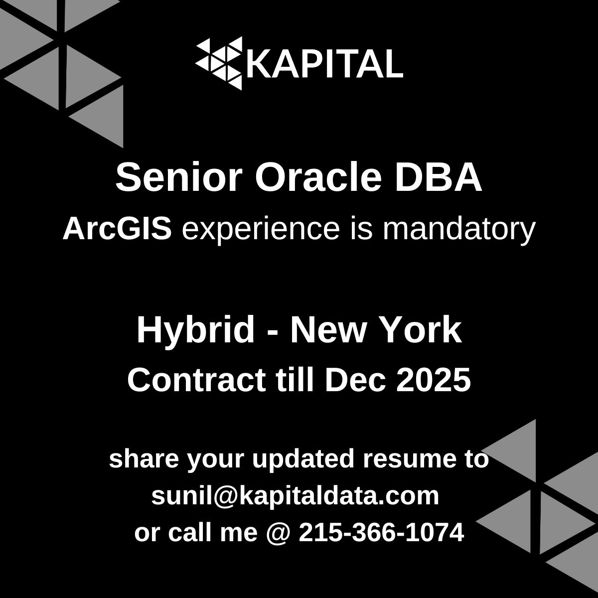 Sunil Beesetty on LinkedIn: #hiringnow #oracledba #arcgis #contractrole ... Sunil Beesetty on LinkedIn: #hiringnow #oracledba #arcgis #contractrole ...