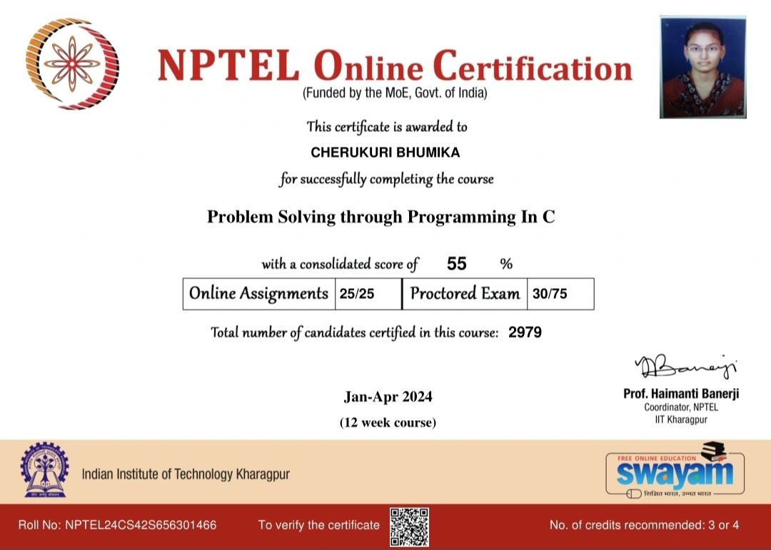 Cherukuri Bhumika on LinkedIn: I am very glad to share my nptel ... Cherukuri Bhumika on LinkedIn: I am very glad to share my nptel ...