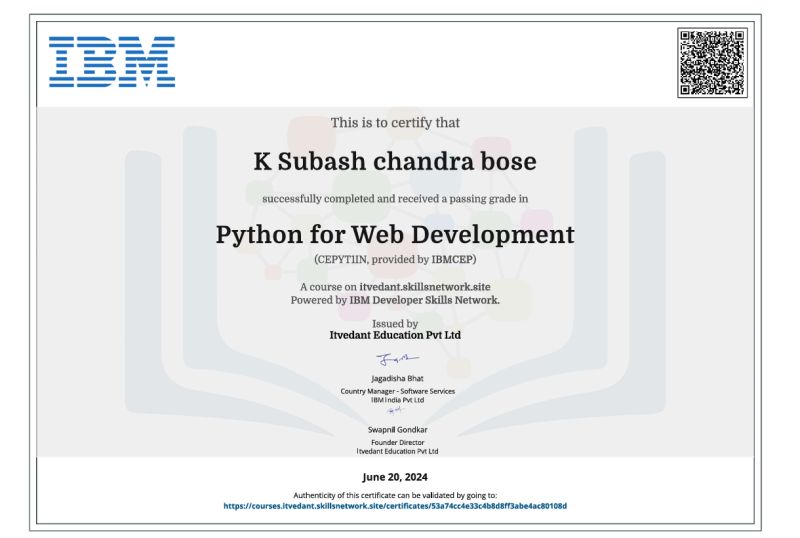 Subash Kumar on LinkedIn: #python #webdevelopment #ibm #itvedant # ... Subash Kumar on LinkedIn: #python #webdevelopment #ibm #itvedant # ...