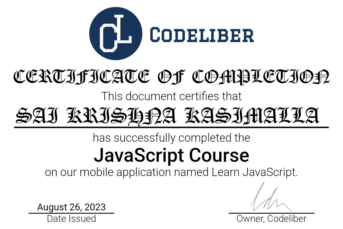 SAI KRISHNA KASIMALLA on LinkedIn: #javabackenddeveloper #javascript SAI KRISHNA KASIMALLA on LinkedIn: #javabackenddeveloper #javascript