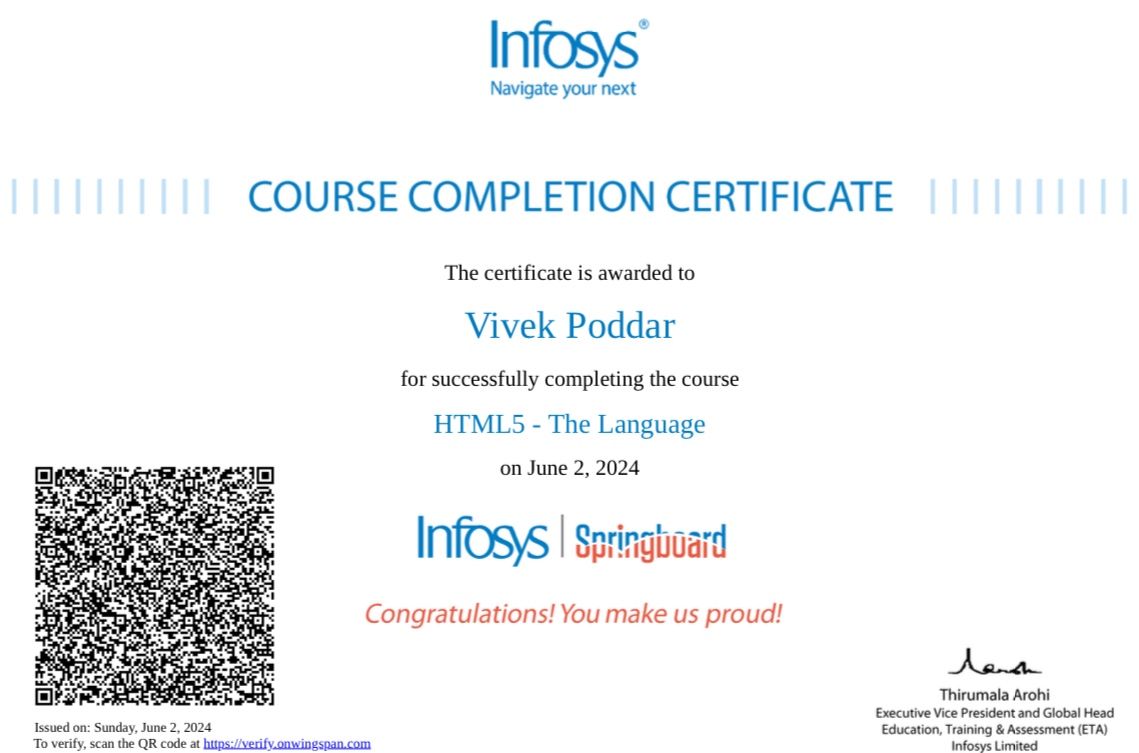 Completed a comprehensive HTML course! | Vivek Poddar posted on the ... Completed a comprehensive HTML course! | Vivek Poddar posted on the ...