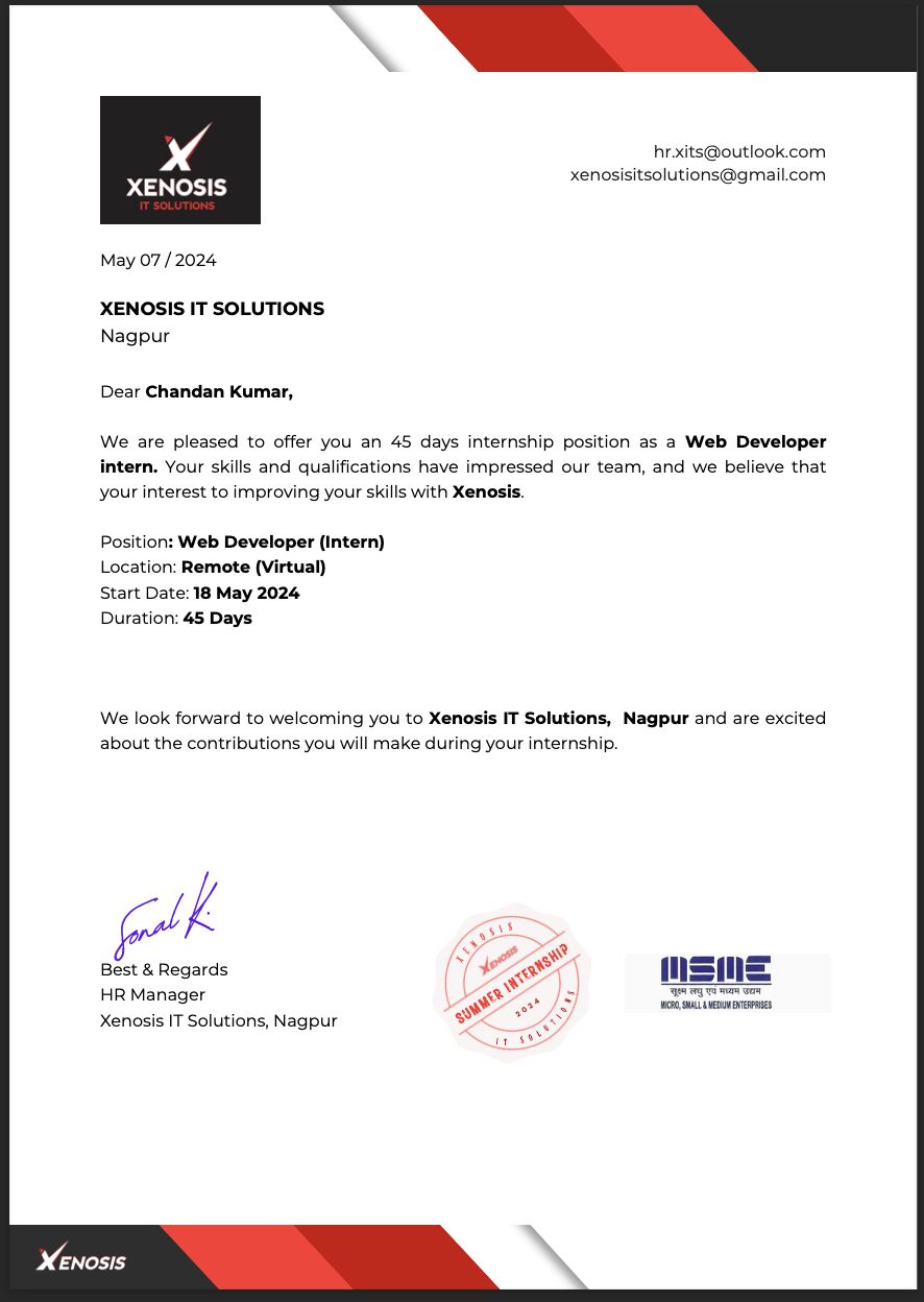Chandan Kumar on LinkedIn: #newbeginnings #internship #xenosisitsolutions Chandan Kumar on LinkedIn: #newbeginnings #internship #xenosisitsolutions