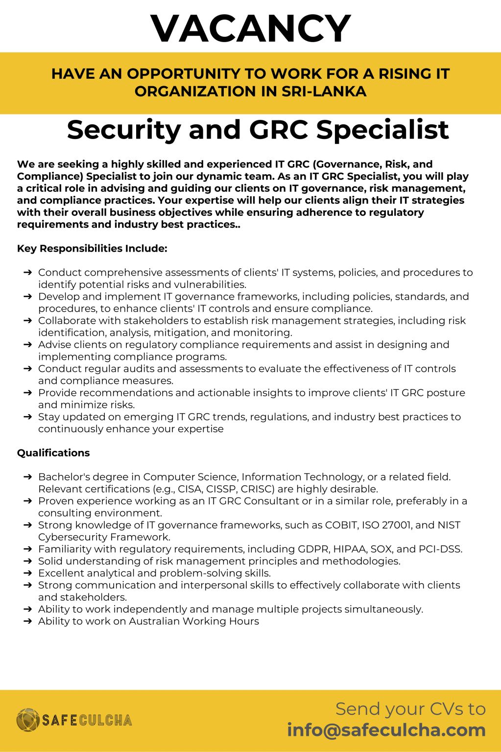 ISACA Sri Lanka on LinkedIn: Job Opportunity - There are 2 Vacancies ... ISACA Sri Lanka on LinkedIn: Job Opportunity - There are 2 Vacancies ...