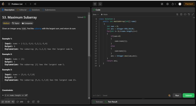 Ankit kumar on LinkedIn: #day06 #100daycodechallange #kadanesalgorithm ... Ankit kumar on LinkedIn: #day06 #100daycodechallange #kadanesalgorithm ...