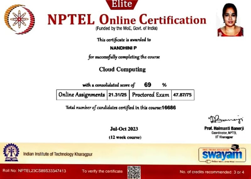 Nandhini Ponnurangam on LinkedIn: Here am sharing my NPTEL Certificate ... Nandhini Ponnurangam on LinkedIn: Here am sharing my NPTEL Certificate ...