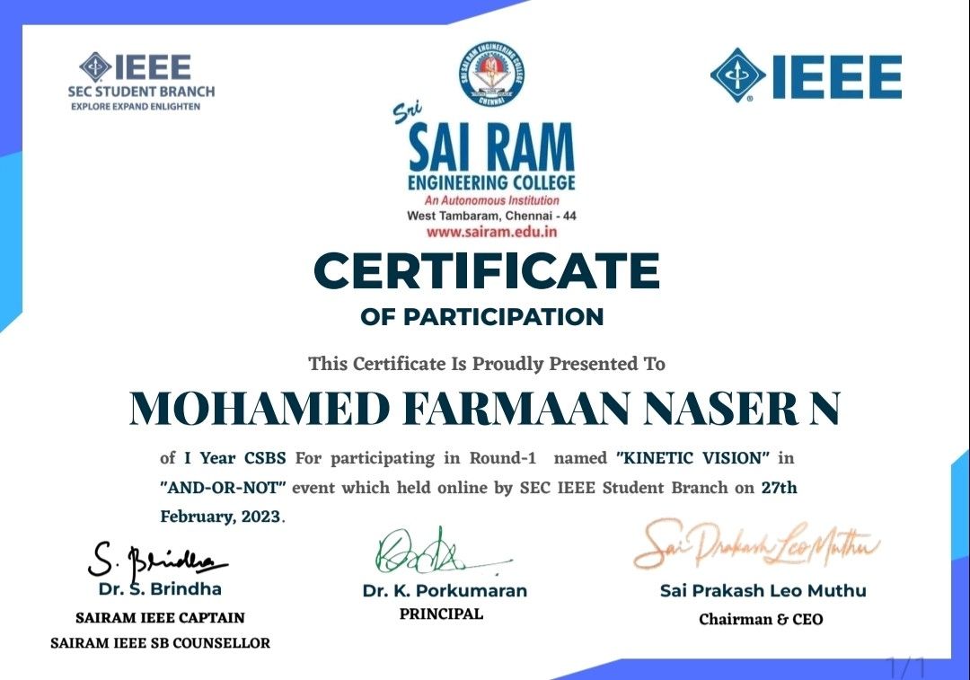 Mohamed Farmaan Naser.N on LinkedIn: #ieee #sairaminstitutions Mohamed Farmaan Naser.N on LinkedIn: #ieee #sairaminstitutions