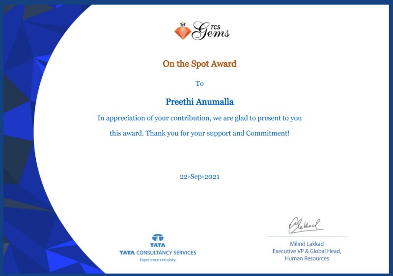 Preethi Anumalla on LinkedIn: Thank you Tata Consultancy Services for ... Preethi Anumalla on LinkedIn: Thank you Tata Consultancy Services for ...