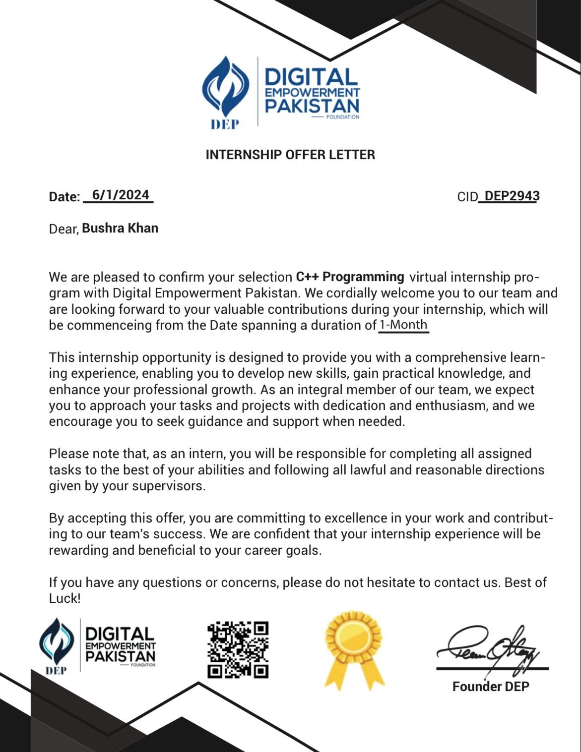 Bushra Khan on LinkedIn: #offerletter #internship #cplusplus # ... Bushra Khan on LinkedIn: #offerletter #internship #cplusplus # ...