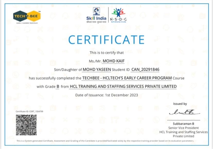 Mohd kaif on LinkedIn: #hcltech #nsdc #skillindia #analyst Mohd kaif on LinkedIn: #hcltech #nsdc #skillindia #analyst