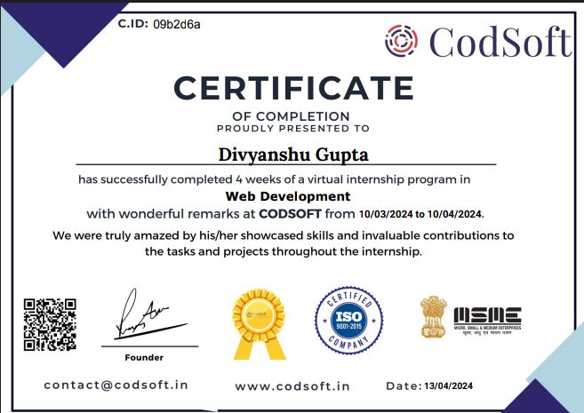 Divyanshu Gupta on LinkedIn: #webdevelopment #codsoft #internship_2024 ... Divyanshu Gupta on LinkedIn: #webdevelopment #codsoft #internship_2024 ...