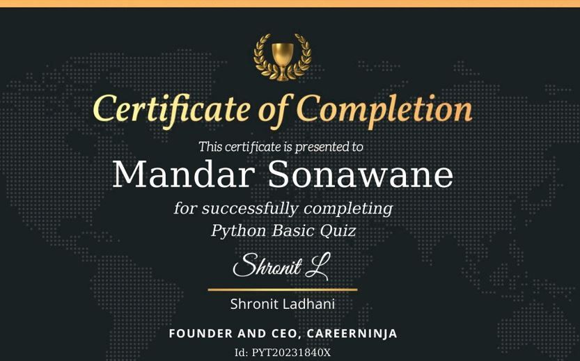 Mandar R S on LinkedIn: #python #certification #codingskills #techjourney Mandar R S on LinkedIn: #python #certification #codingskills #techjourney