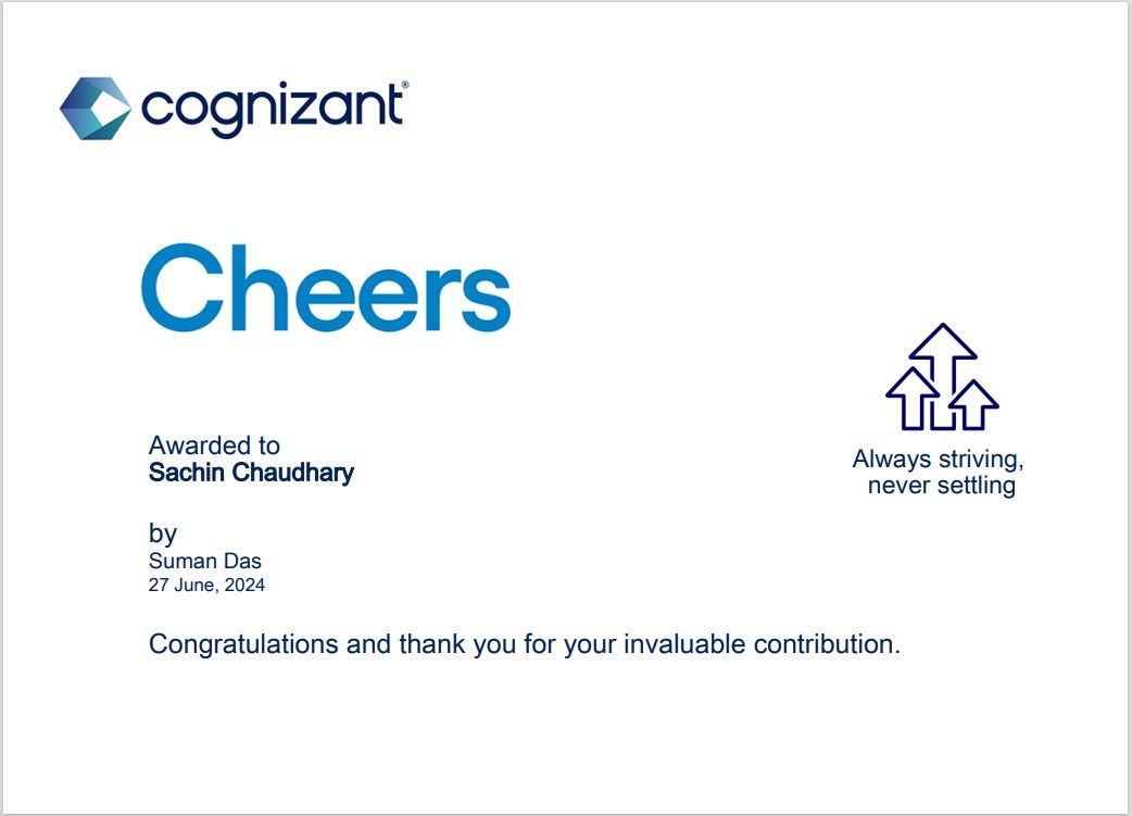 Sachin Chaudhary on LinkedIn: Cognizant - Stellar Achiever - Sapphire ... Sachin Chaudhary on LinkedIn: Cognizant - Stellar Achiever - Sapphire ...