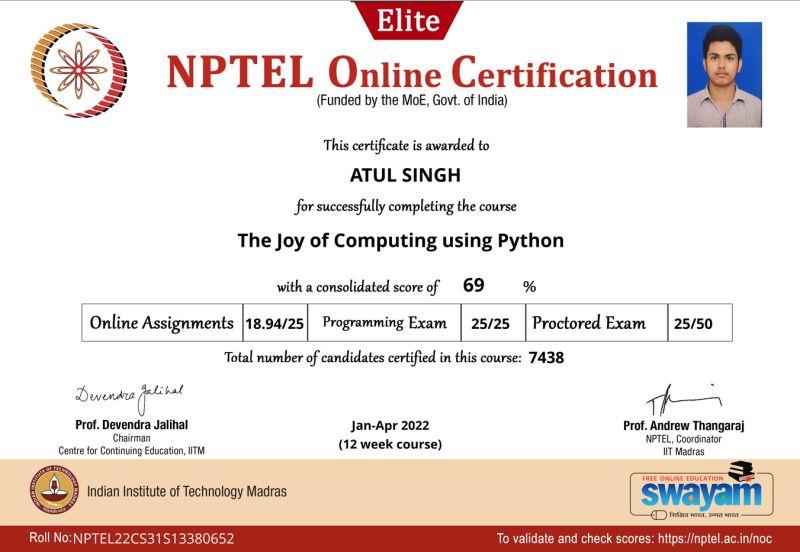 Atul Singh on LinkedIn: I Have Successfully Completed NPTEL Course On ... Atul Singh on LinkedIn: I Have Successfully Completed NPTEL Course On ...