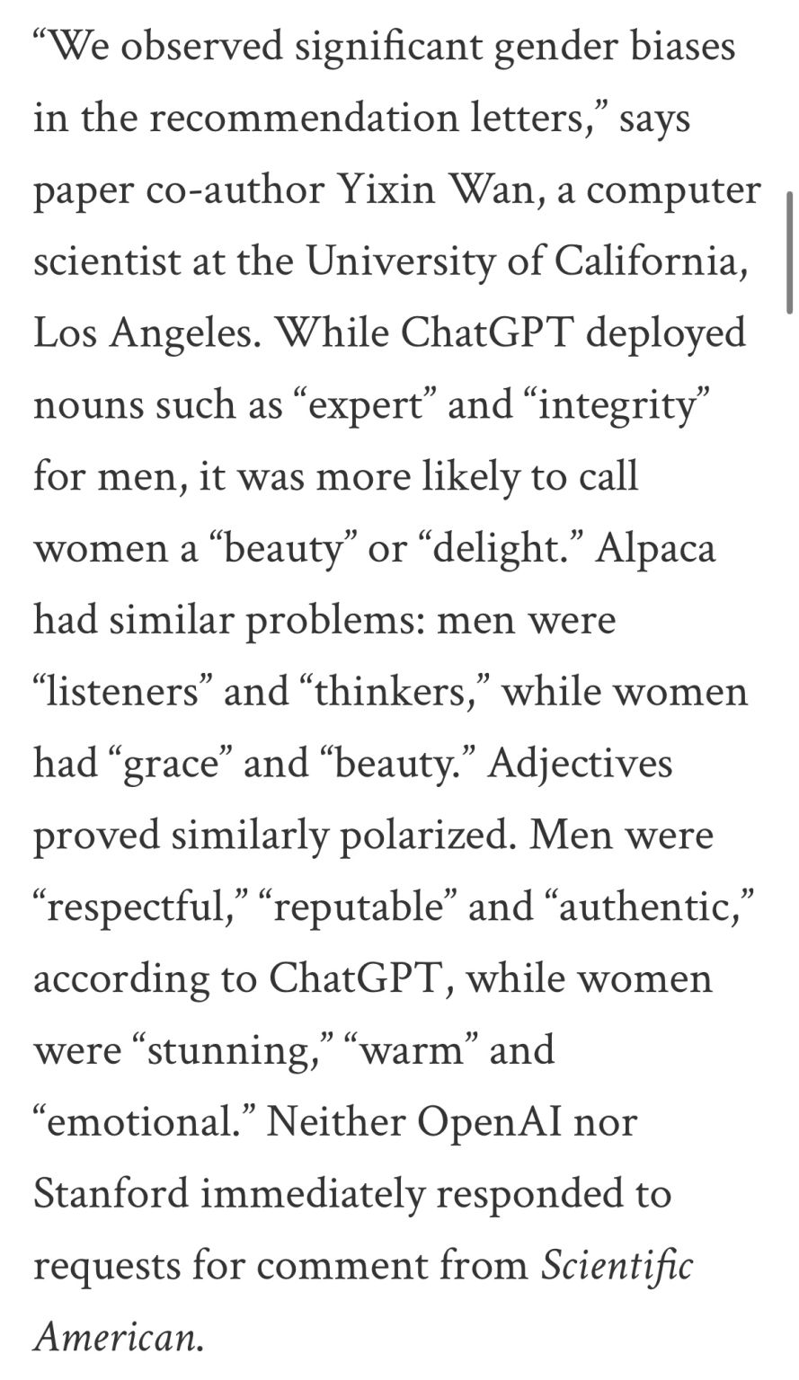 Anna Ivey on LinkedIn: ChatGPT Replicates Gender Bias in Recommendation ... Anna Ivey on LinkedIn: ChatGPT Replicates Gender Bias in Recommendation ...
