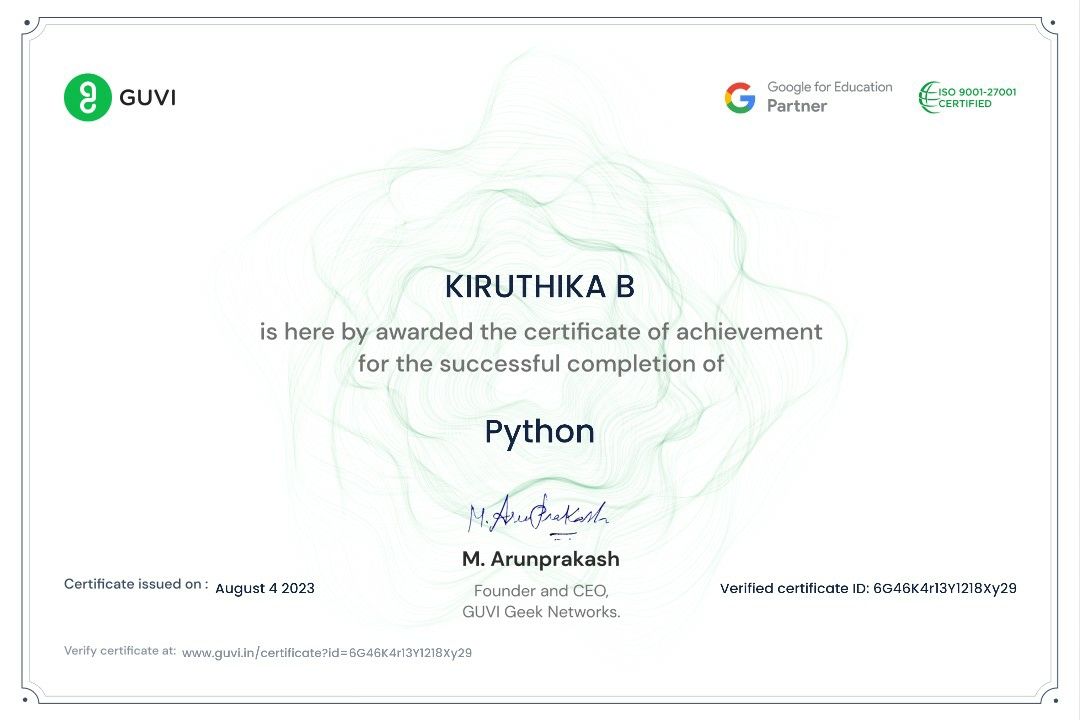 Kiruthika Baskaran on LinkedIn: #python #guvi Kiruthika Baskaran on LinkedIn: #python #guvi