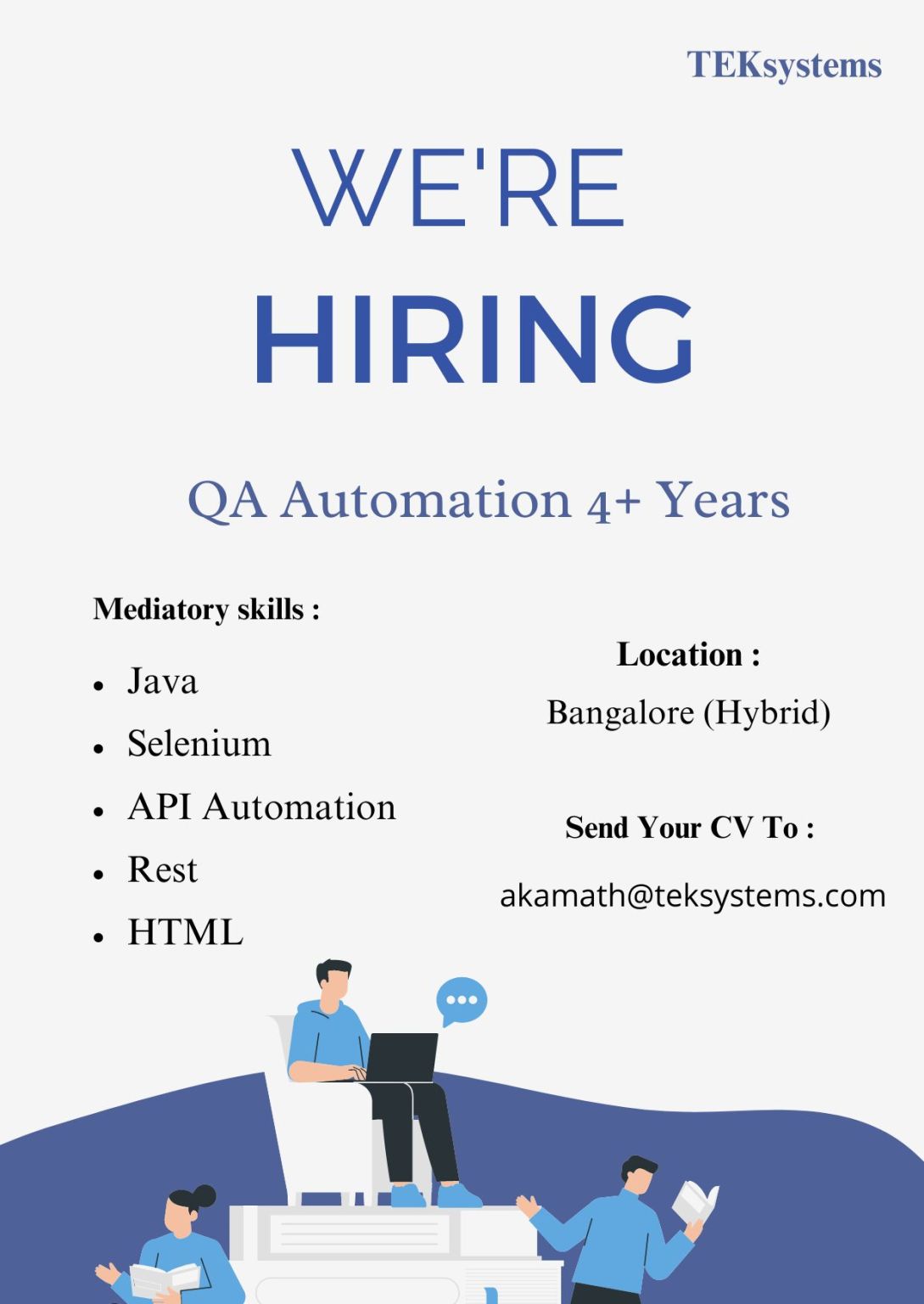 Adya Kamath on LinkedIn: #hiring #qa #automation #java #tester #qatester Adya Kamath on LinkedIn: #hiring #qa #automation #java #tester #qatester