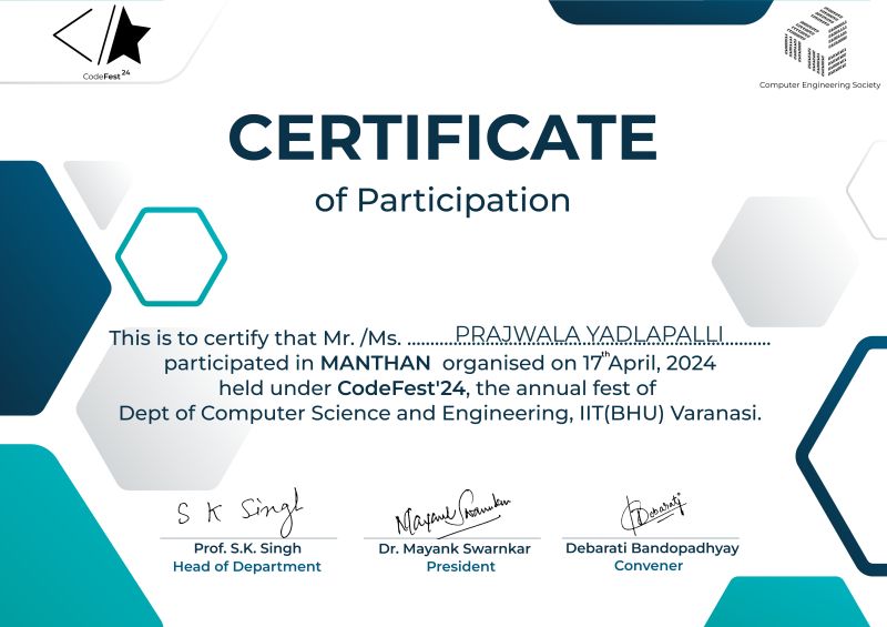 Prajwala Yadlapalli on LinkedIn: #codefest24 #manthan #iitbhu #coding # ... Prajwala Yadlapalli on LinkedIn: #codefest24 #manthan #iitbhu #coding # ...