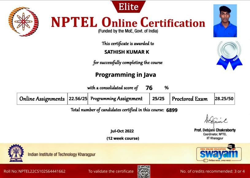 SATHISH KUMAR K on LinkedIn: #java #programming #nptel #certificate # ... SATHISH KUMAR K on LinkedIn: #java #programming #nptel #certificate # ...