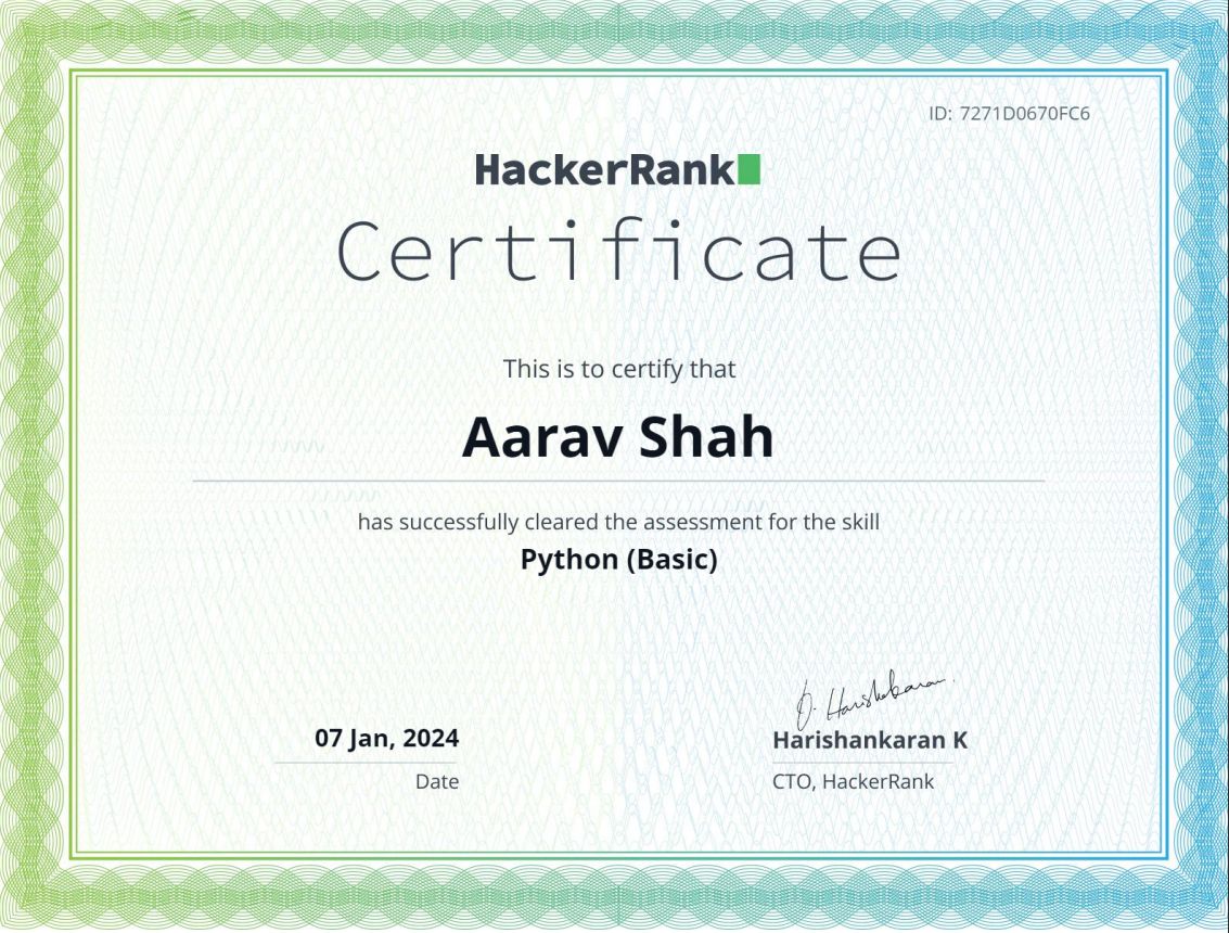 Aarav Shah on LinkedIn: #hackerrank #python #problemsolving #certified Aarav Shah on LinkedIn: #hackerrank #python #problemsolving #certified